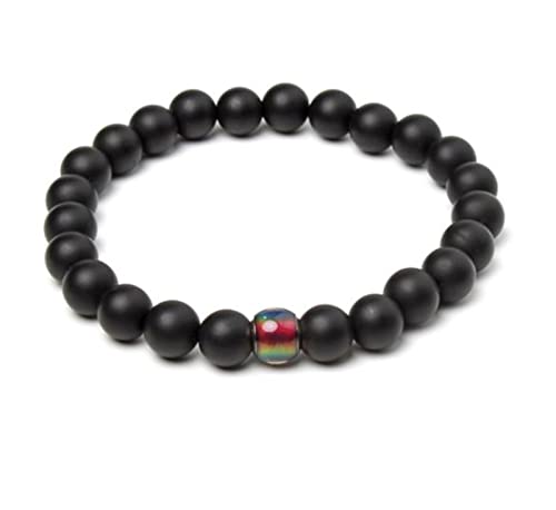 Mens Beaded Bracelets Lava Rock Volcanic Stone Beads for Women Stretch Bracelet Dazzling Shimmer Color Changing Beads Based on Emotions Thermochromic Bead Bracelets 8mm (Matte Black Agate)