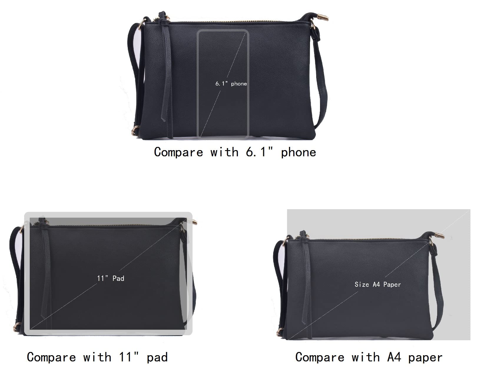 Jiaruo Slim Lightweight PU Leather Small Women Crossbody bag Purses Envelope Messenger bag Handbag (Black 2)