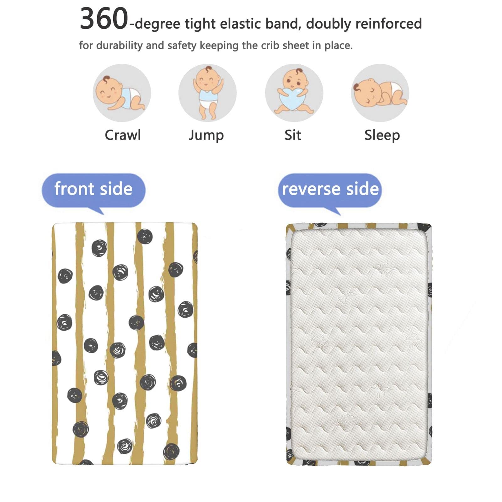 Polka Dot Themed Fitted Mini Crib Sheets,Portable Mini Crib Sheets Soft Toddler Mattress Sheet Fitted-Crib Mattress Sheet or Toddler Bed Sheet,24β x38β,Pale Brown Charcoal Grey