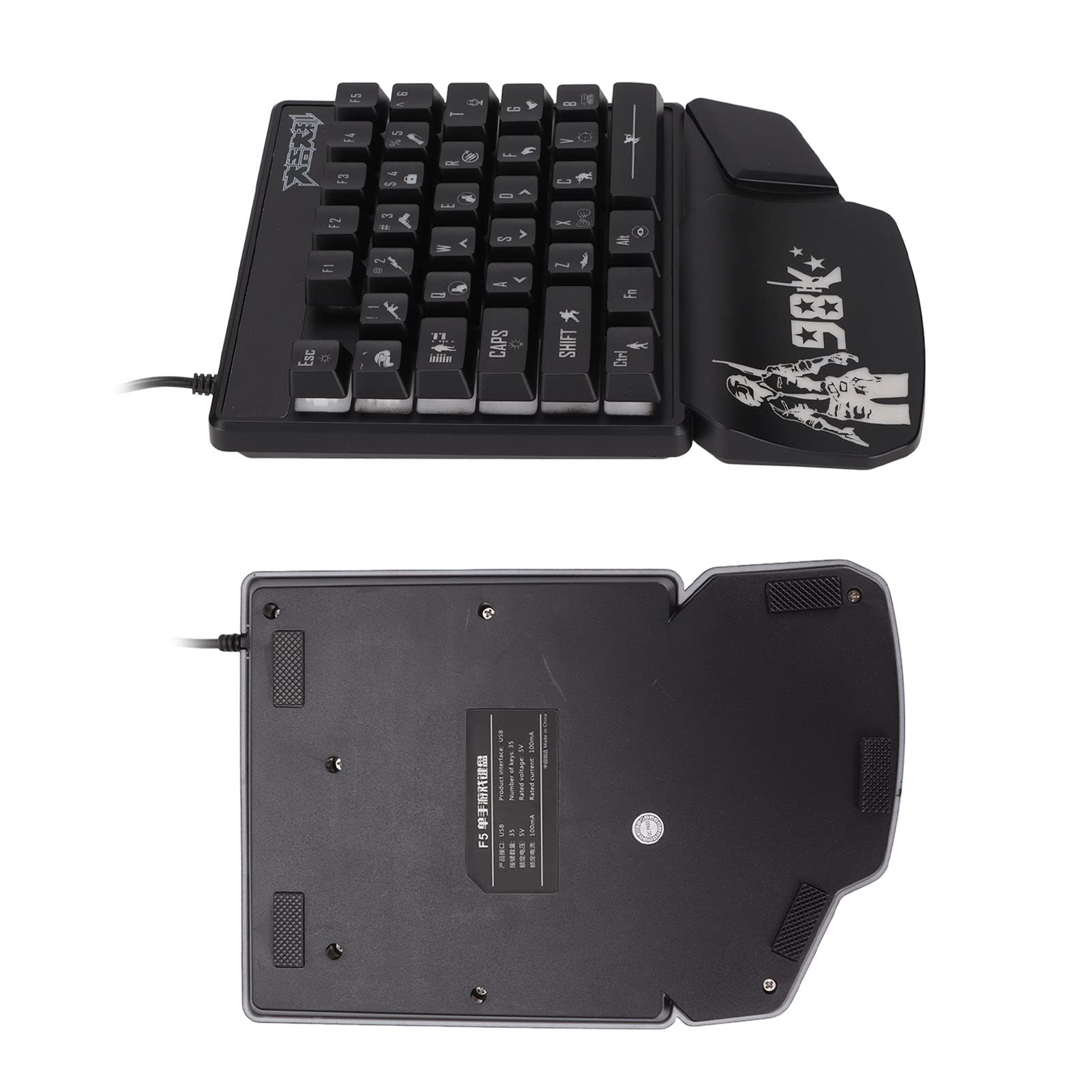 Onehanded Gaming Keyboard, ABS Material 35 Keys Esports onehanded Computer Gaming Keyboard