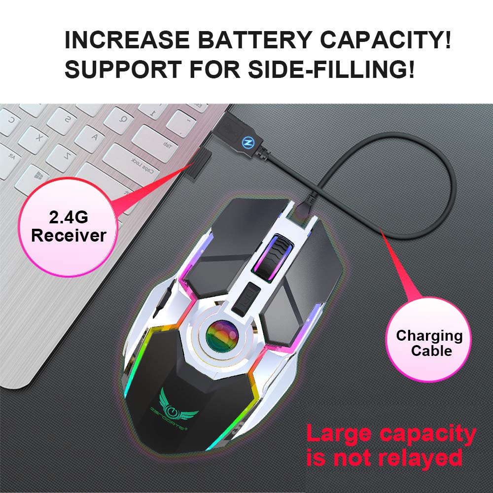 HXMJ- Rechargeable Wireless Gaming Mice with USB Receiver and Decompress Crystal Ball-Black