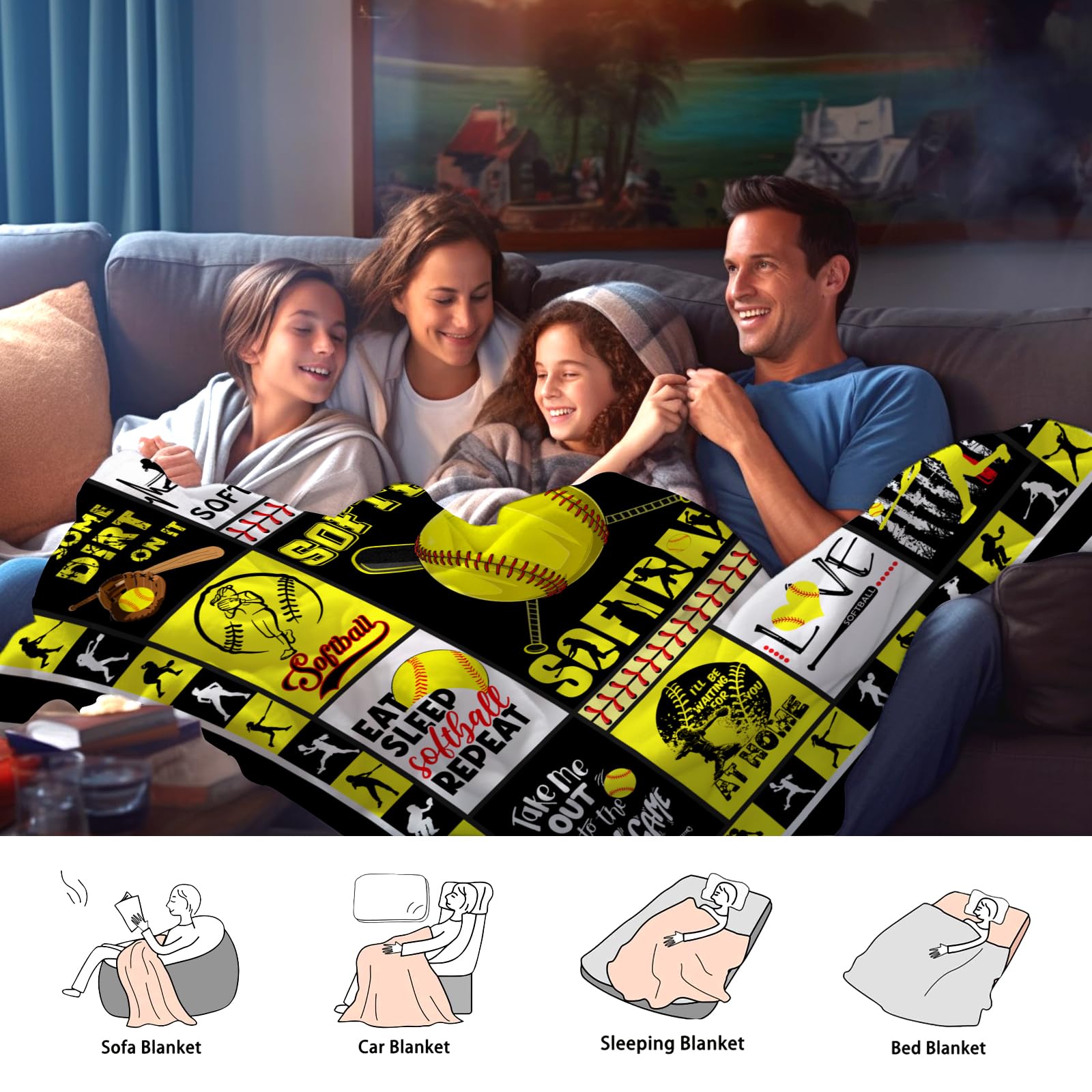 Softball Blanket Soft Flannel Blankets and Throws Outdoor Ball for Bedding Boys Girls Adults Gifts 50"X40"