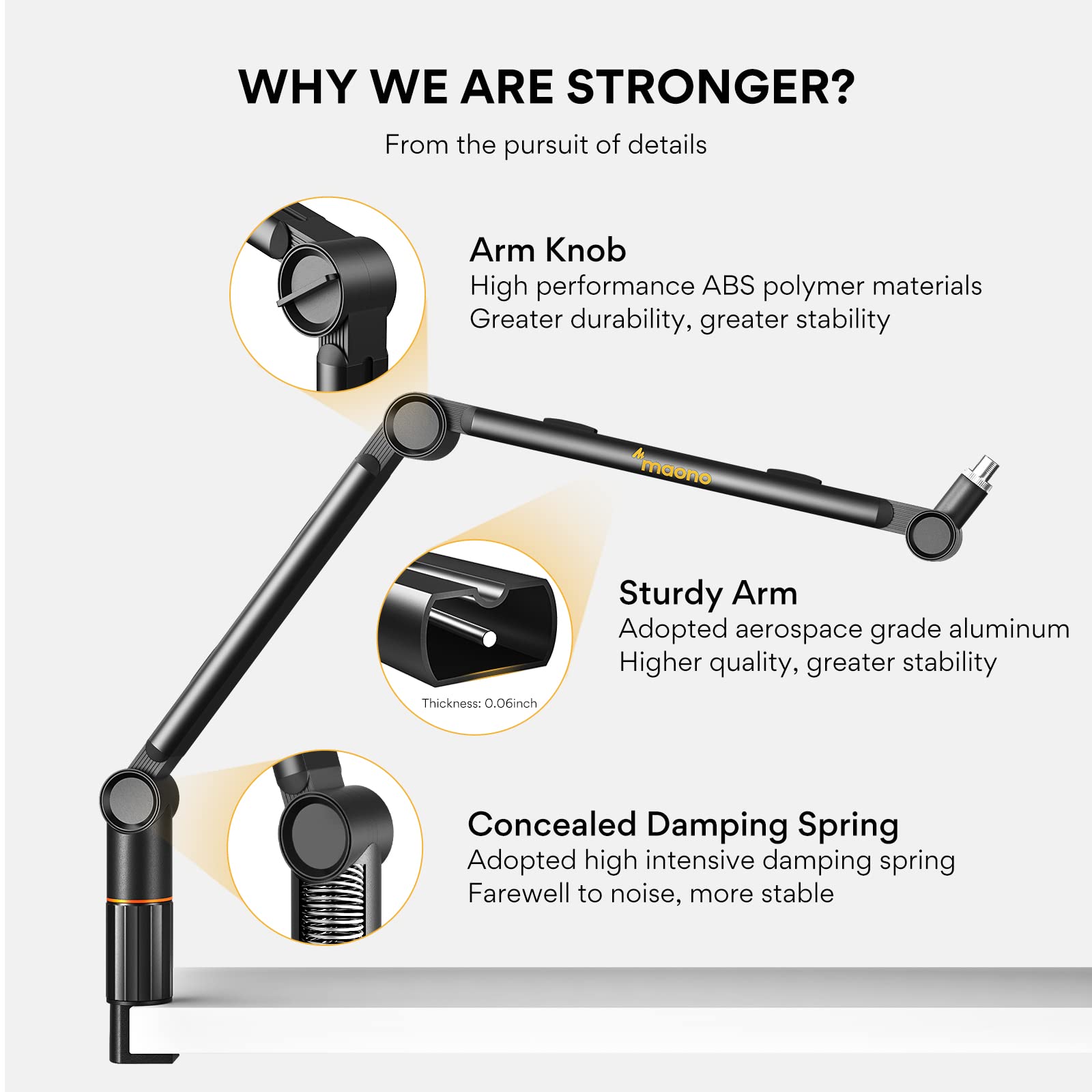 Maono Microphone Boom Arm, [ Sturdy & Stable] [Adjustable 360°]Rotatable Mic Boom Arm Stand with 3/8" to 5/8" Adapter, Heavy Duty Microphone Stand for Radio Studio, Podcast, Gaming (BA90)