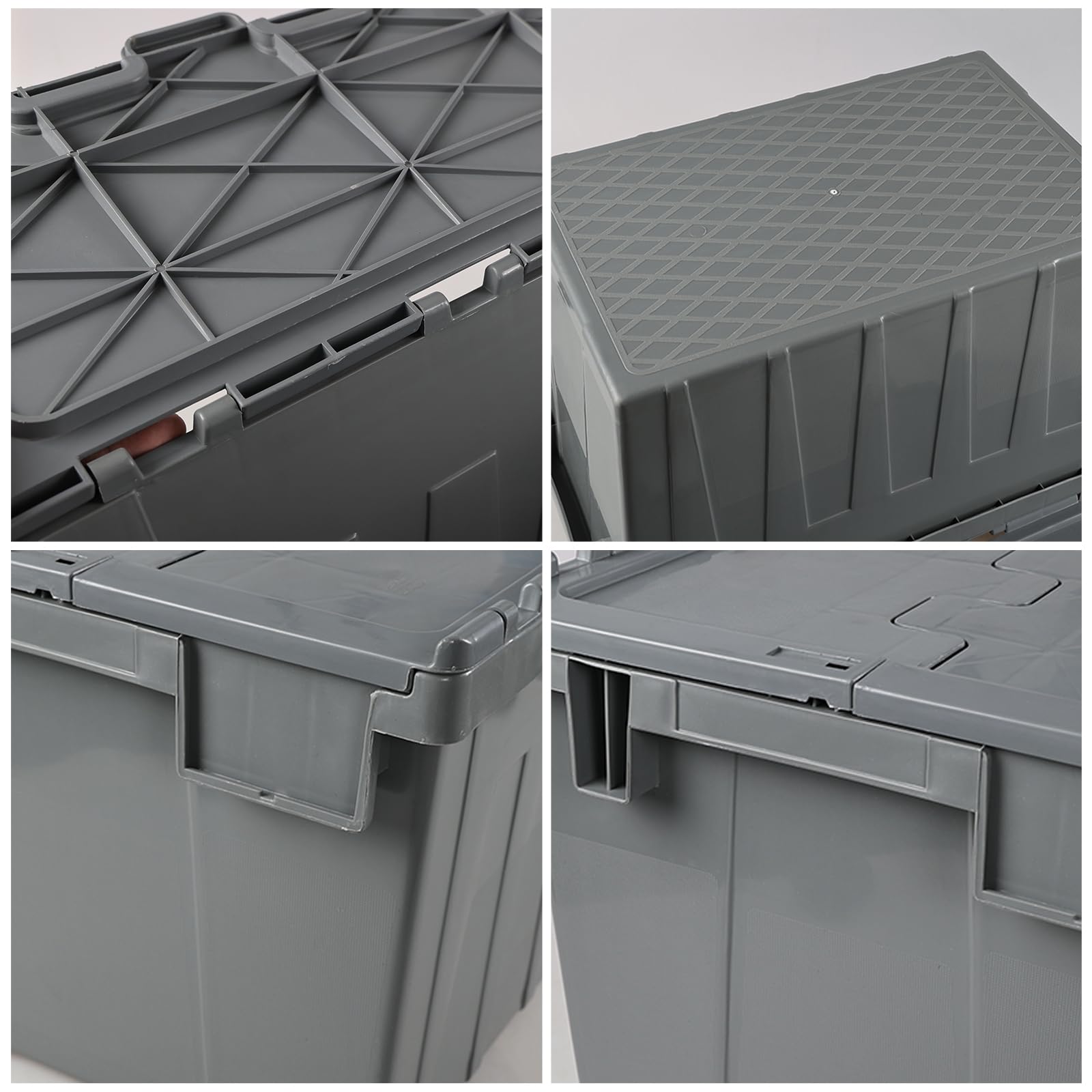 Oymlclivisa 15 Gallon Commercial Flip Top Tote Storage Container, Industrial Plastic Storage Totes, Gray, 4 Packs