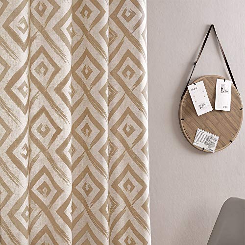 jinchan Ogee Tile Square Linen Textured Drapes Printed Curtain Panels Bedroom Living Room Lattice Window Treatment 2 Panel Drapes 95" L Taupe on Beige