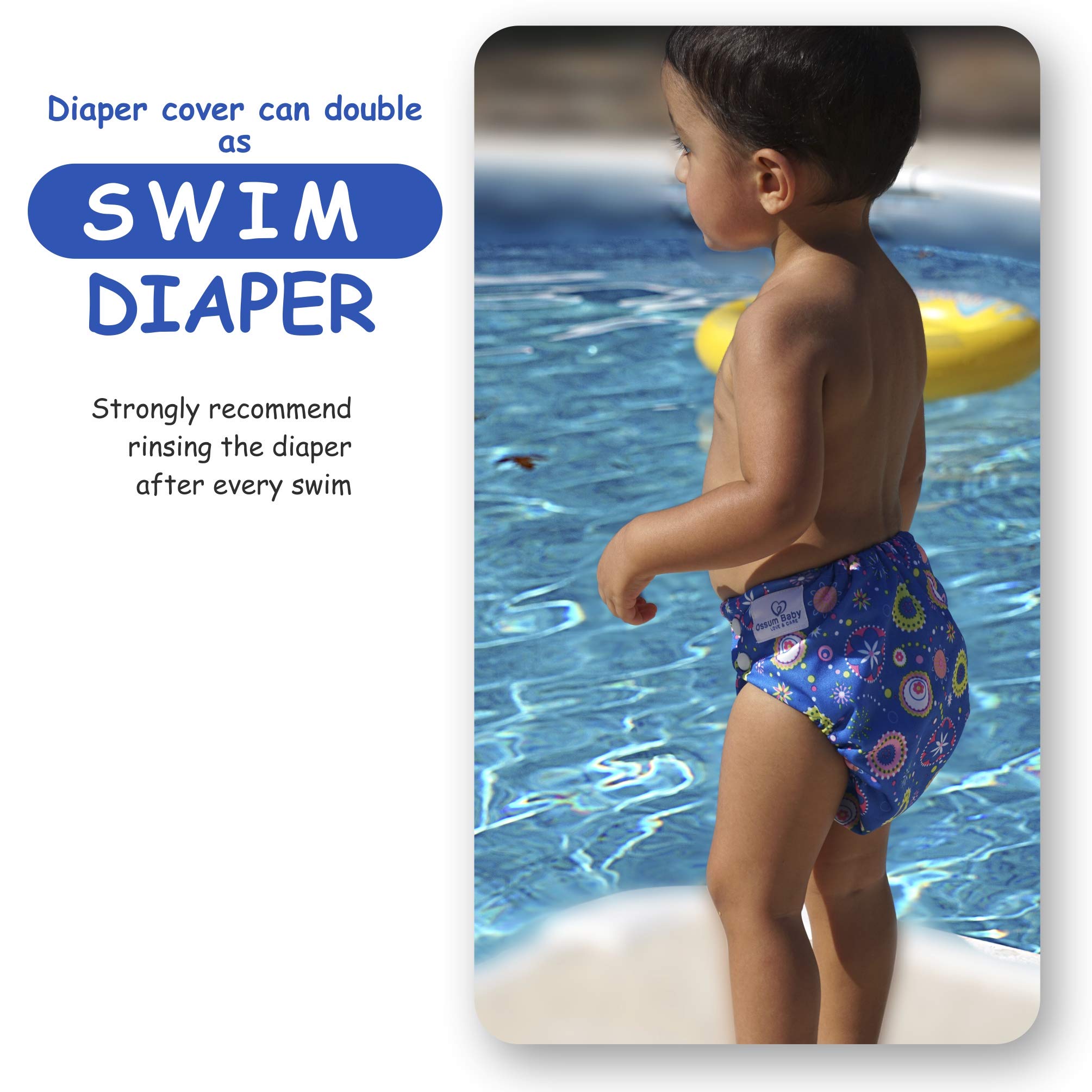 Ossum Baby Premium Cloth Diapers (New) - 6 Diaper Covers + 6 Bamboo Cotton Inserts (Super Soft & Absorbent) + Wetbag (B01), 0-24 Month, BG1