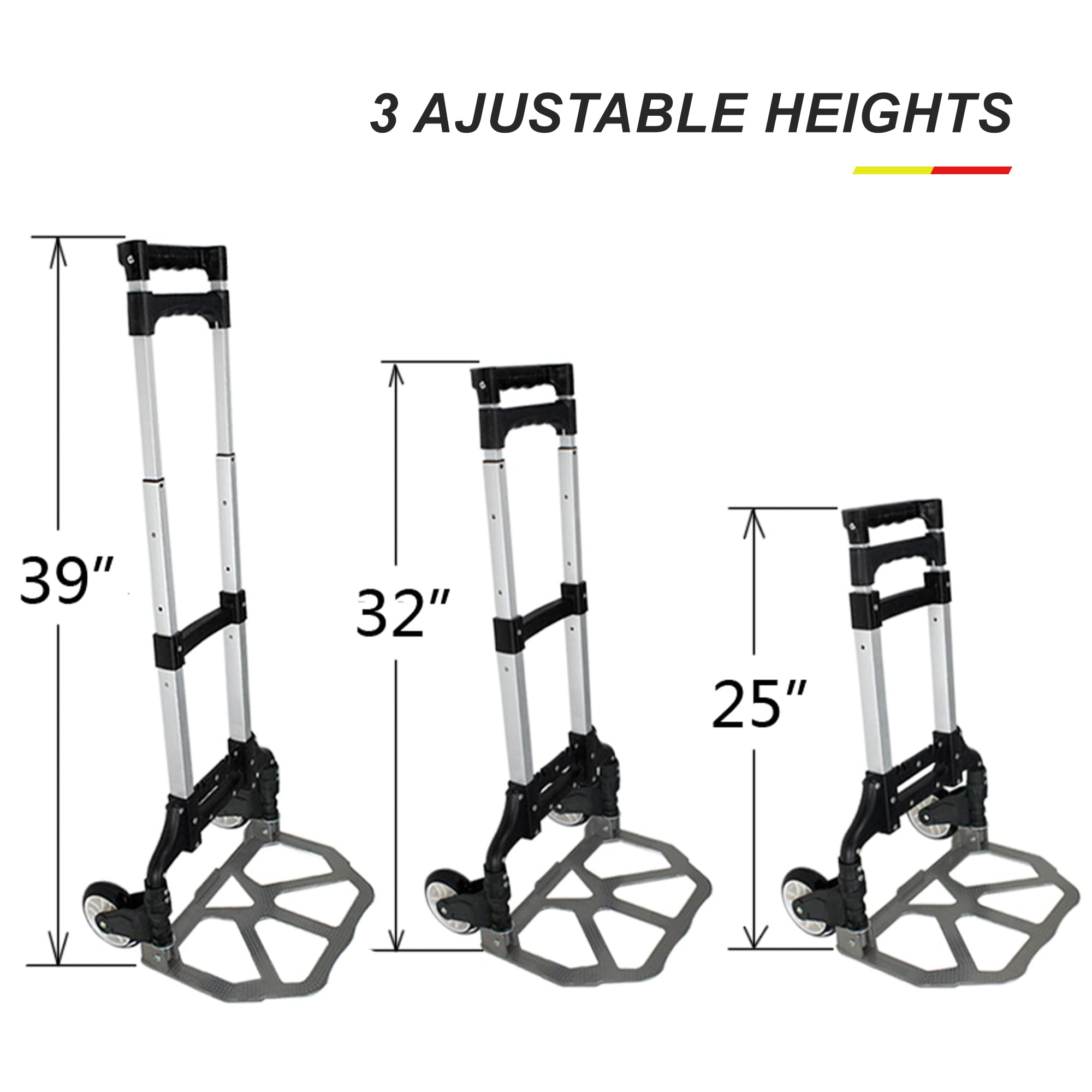 ZENY Folding Hand Truck Dolly Aluminum Hand Cart Portable Folding Trolley with Telescoping Handle and Bungee Cords, 175 lbs Capicity, for Moving and Travel