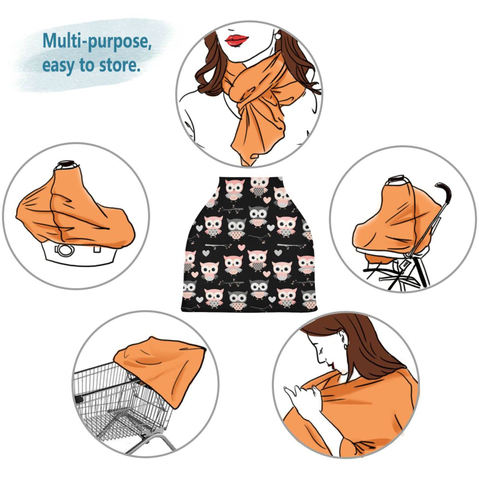 Nursing Cover Breastfeeding Scarf Pink and Grey Owls - for Baby Car Seat Covers, Stroller Cover, Carseat Canopy(228ya4b)