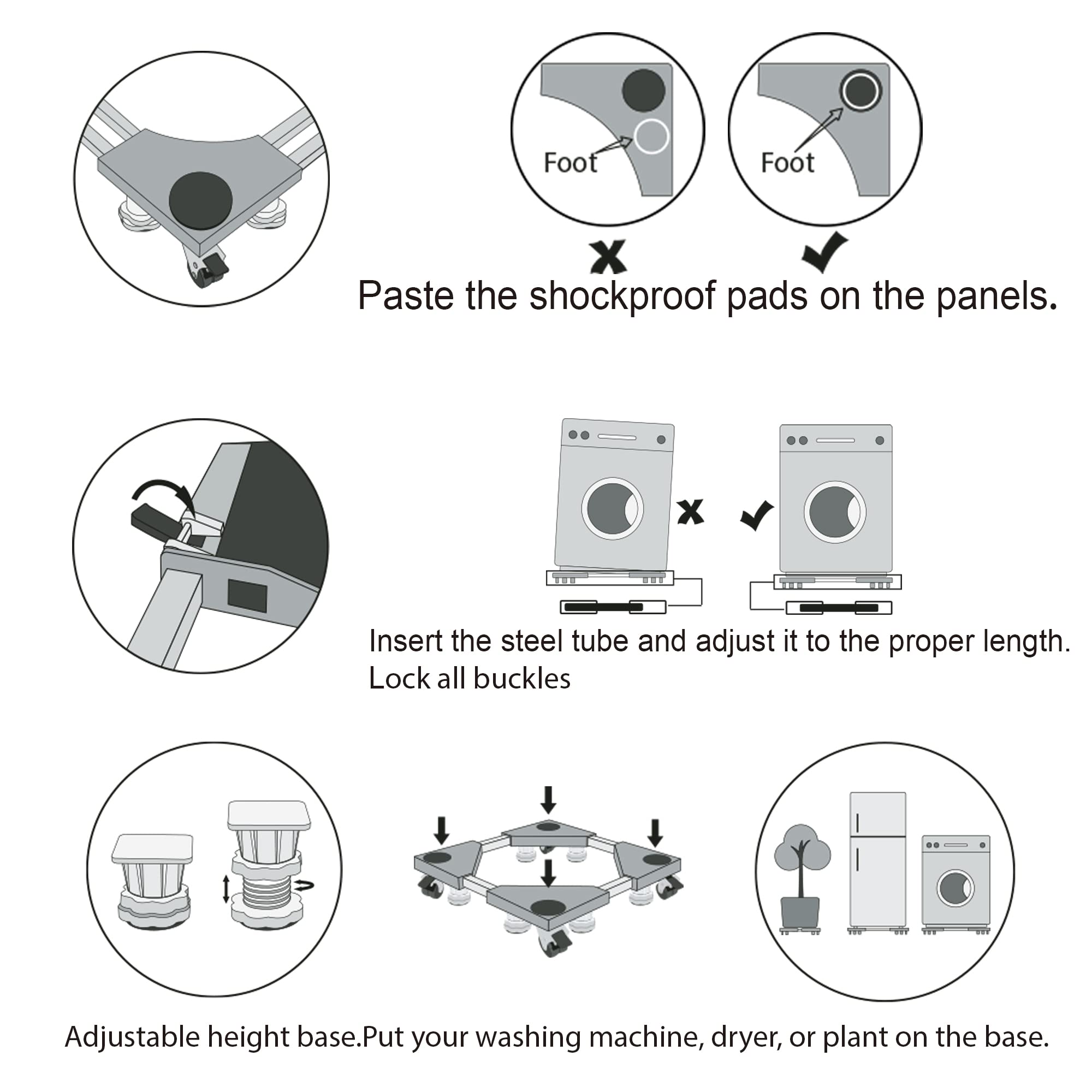 IREMMO Adjustable Base for Washer and Dryer Stand Upgrade Double Tube Movable with Wheels for Dryer Washing Machine Mini Refrigerator Stand