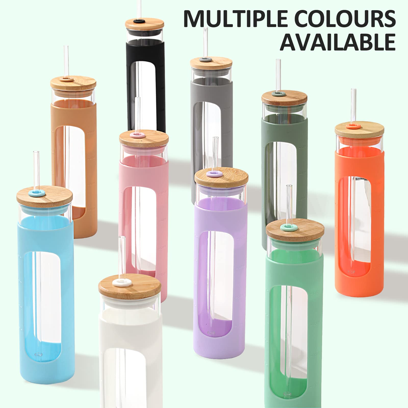 Kodrine 28oz Glass Water Bottles with Straw and Bamboo Lid, Wide Mouth Water Tumbler with Time Marker,Straw Silicone Protective Sleeve BPA FREE-Olive