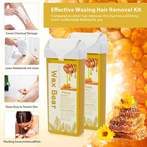Wax Bear Roll On Wax Heater Kit for Hair Removal,Roller Wax Cartridge Depilatory Digital Temperature Display with for Personal & Professional Use,White