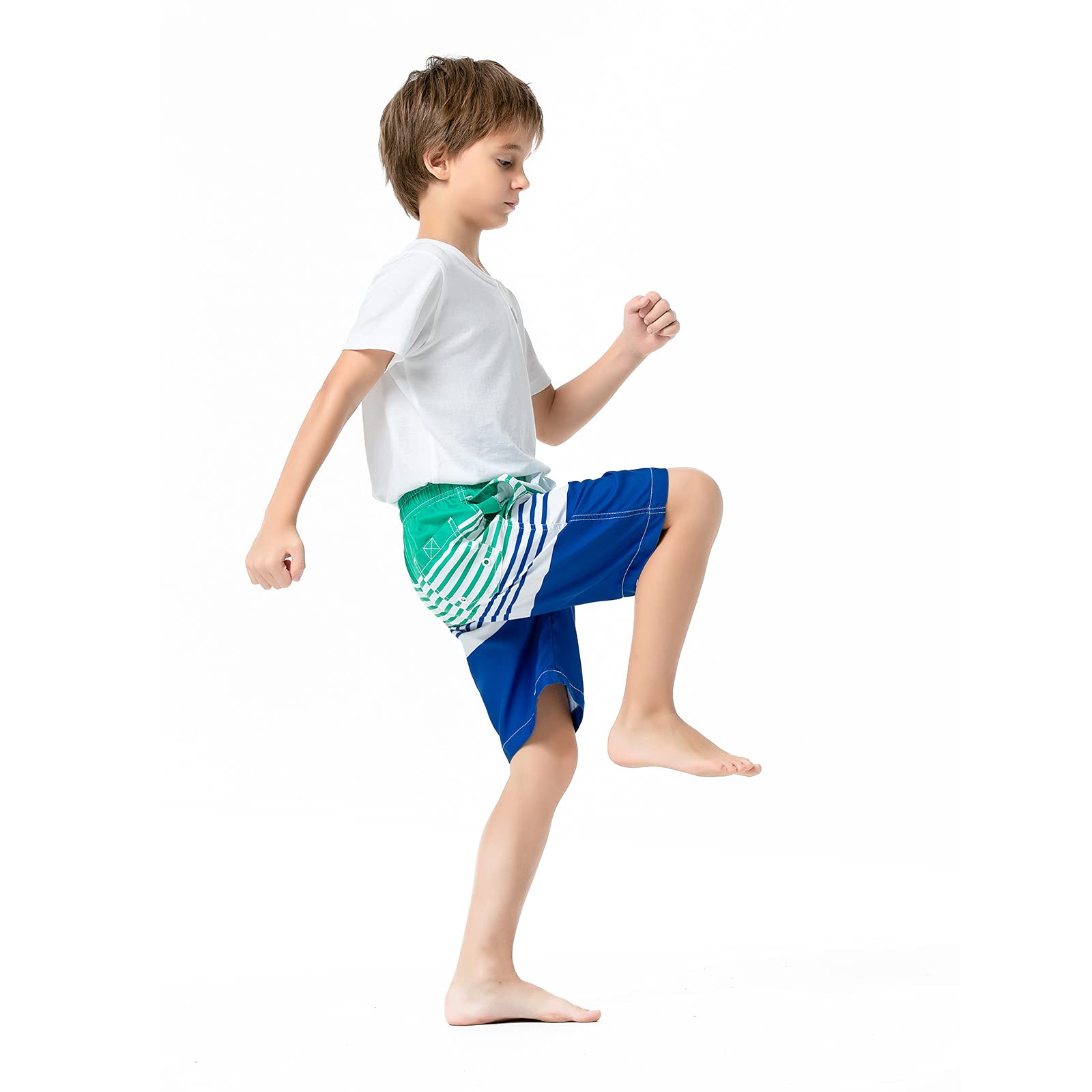 Kute 'n' Koo Boys Swim Trunks, UPF 50+ Quick Dry Striped Boys Swim Shorts, Boys Bathing Suit (14/16, T2)