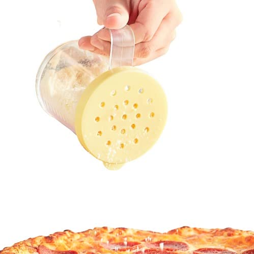 Polycarbonate Dredge Shaker with Yellow Lid, 10 oz. Clear Plastic Dredge cheese/Spice Shaker with Marks measurements and 4 mm Hole Diameter by Geex Depot US. (2pk(large holes))