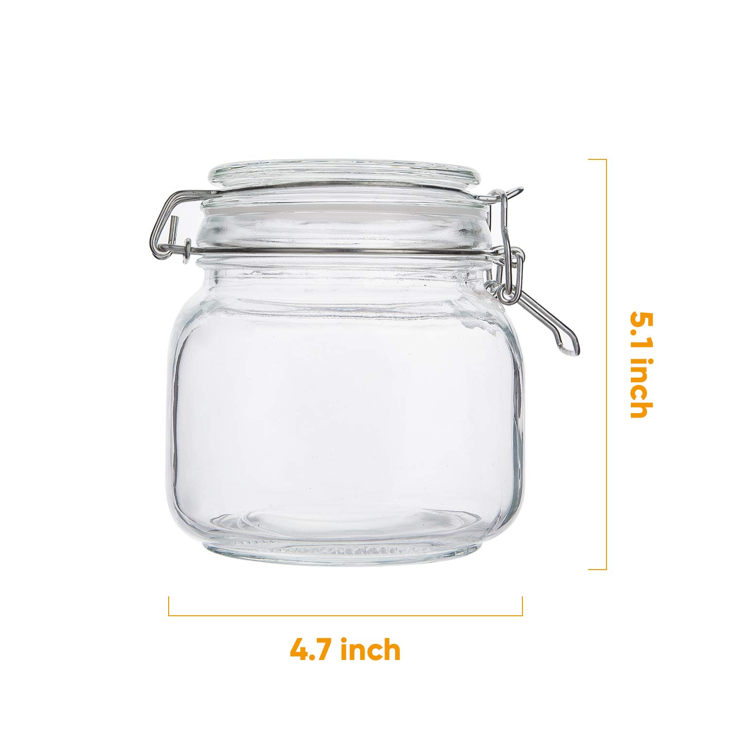 Glass Kitchen Storage Canister Mason Jars with Lids,25oz Airtight Glass Canister with Hinged Lid,Perfect for Kitchen Canning Cereal,Pasta,Sugar,Beans (Labels & Chalk Marker)-Set of 6