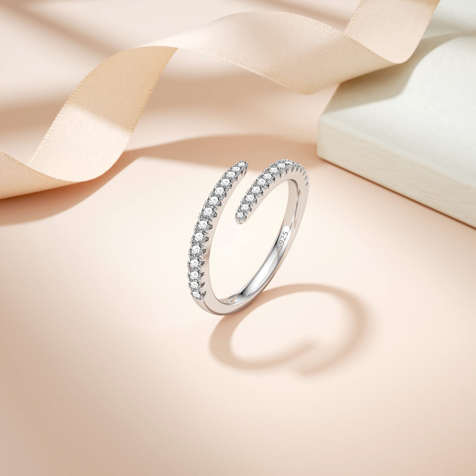 JIAYIQI Open Eternity Band Stackable 925 Sterling Silver Rings for Women Cubic Zirconia Engagement Rings Wedding Bands Size 9