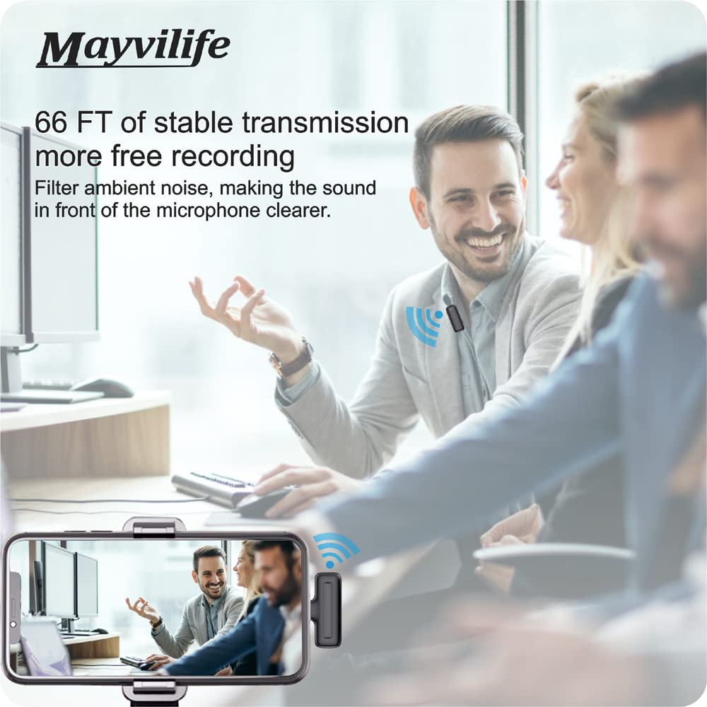 Mayvilife Wireless Lavalier Microphone Compatible with USB-C Smart Phone Video Recording, Wireless Clip Mic with Charging case for TikTok YouTube Live Stream Vlog