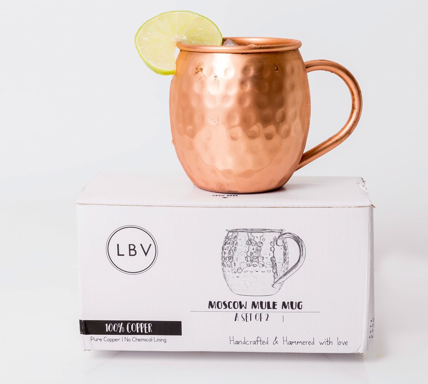 La Belle Vie LLC Moscow Mule Mugs - Set of 2 - - Premium 1/2 Pound Mugs - 100% Solid Copper - Hammered Finish - 16oz LBV Mugs