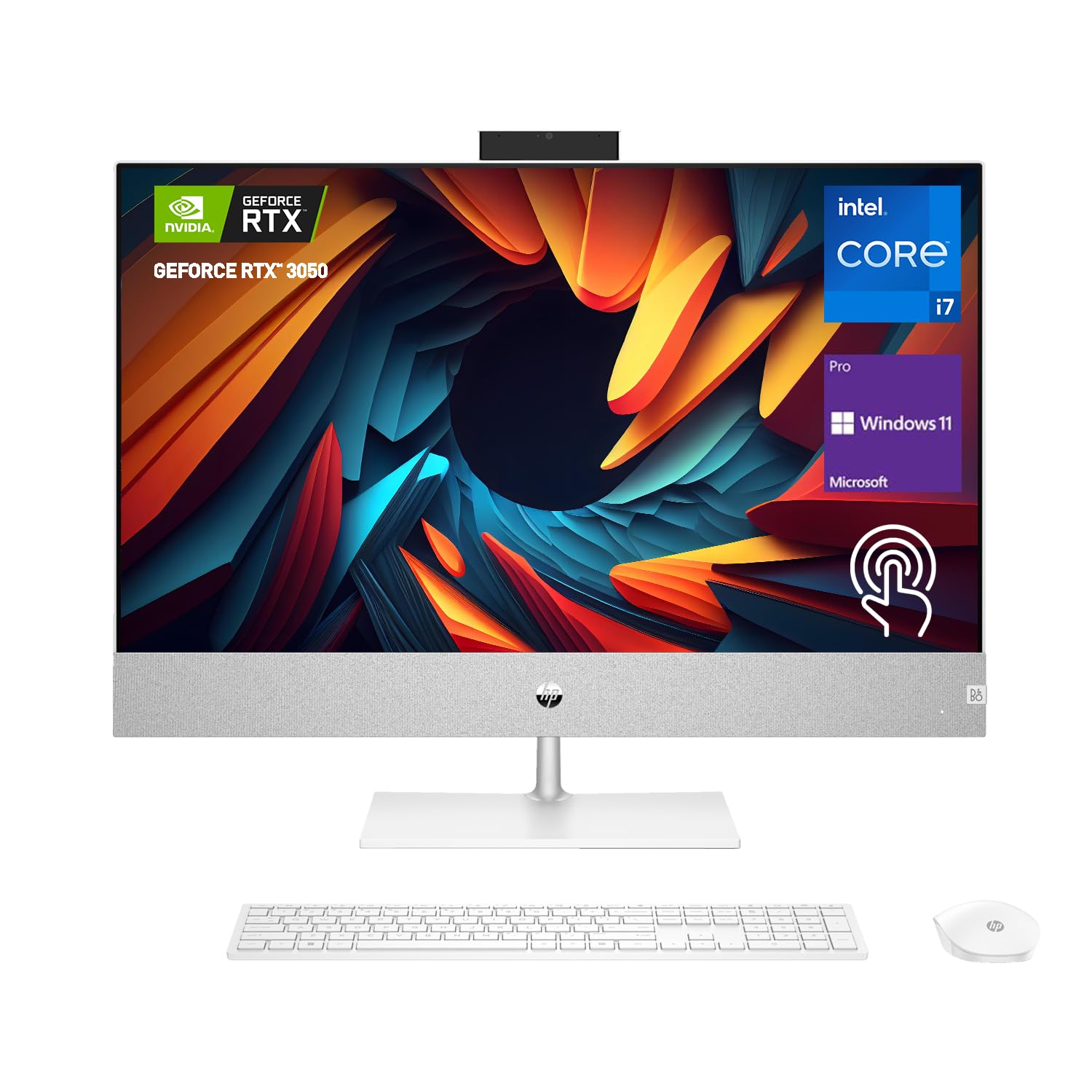 HP Pavilion 27 Business All-in-One Desktop, 27" FHD Touchscreen, Intel Core i7-13700T, NVIDIA RTX 3050, 4GB RAM, 3TB SSD, Webcam, HDMI, Wireless K&M, Wi-Fi 6, Windows 11 Pro