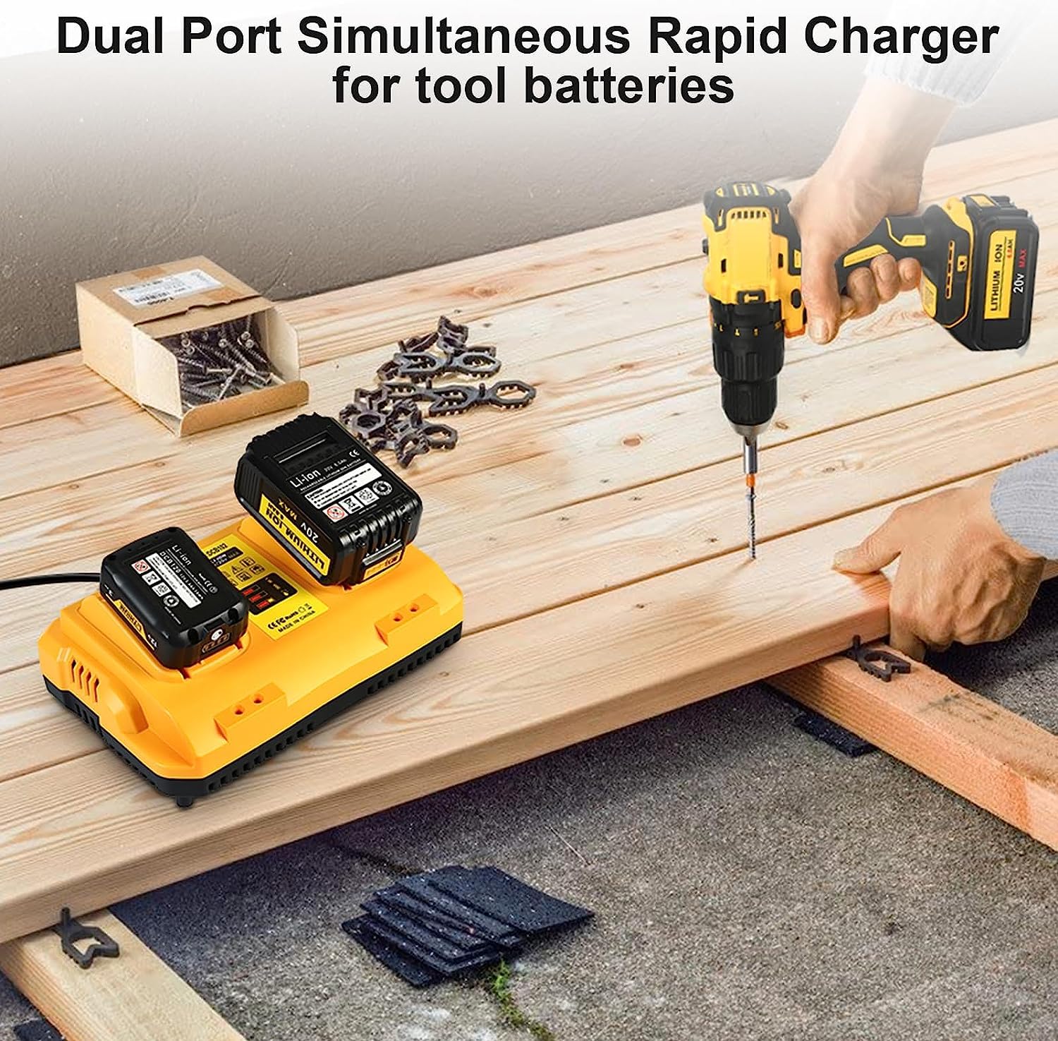 TeenPower 12/20V Max Battery Charger Replacement for Dewalt DCB102 Compatible with 12V 20V Max Lithium Battery DCB124 DCB203 DCB204 DCB606, 2-Port Simultaneous Charging