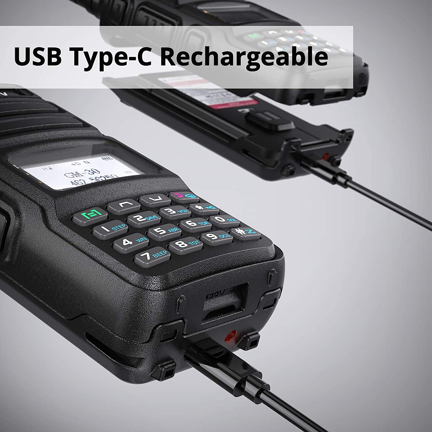 Radioddity GM-30 GMRS Radio Handheld, 5W Long Range Two Way Radio for Adults, GMRS Repeater Capable, with NOAA Scanning & Receiving, Display SYNC, for Off Road Overlanding, 2 Pack + Programming Cable