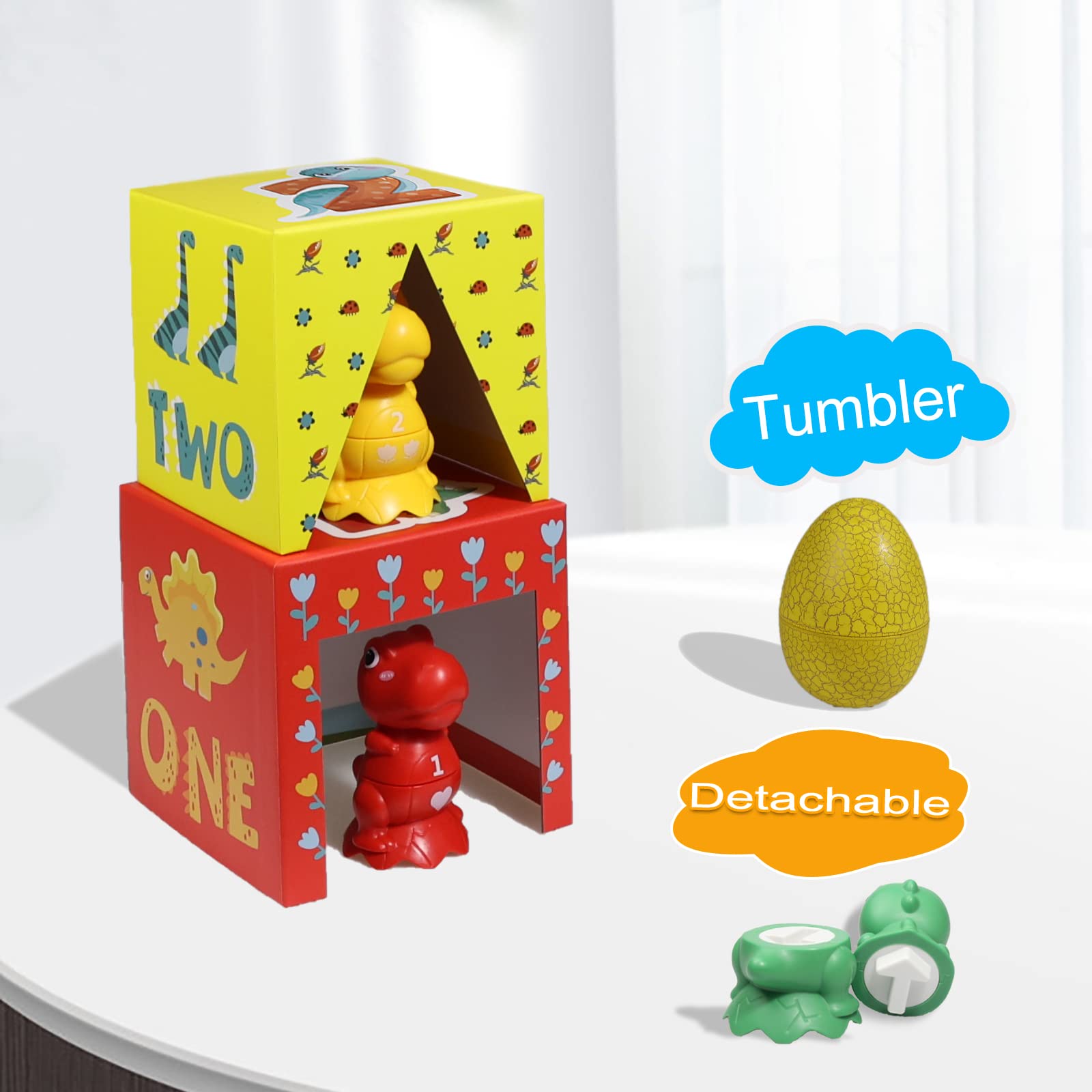MITCIEN Dinosaur Stacking Blocks Toys for Toddlers, Toddlers Preschool Learning Toys Number Stacking Nesting Boxes, Preschool Educational Toys with Dinosaur&Egg