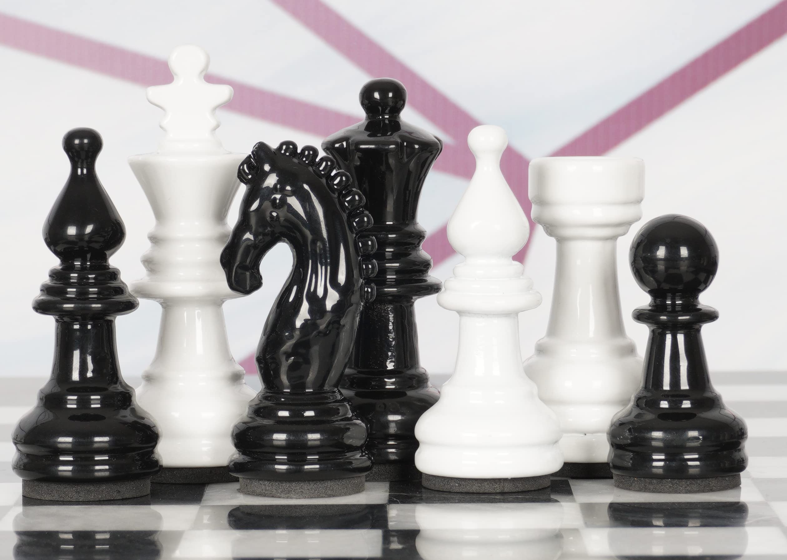 Marblous Krafts 15 Inches Black & White Chess Set with 32 Metallic Figures & 2 Extra Queens and Marble Board - Large Staunton Handmade Chess Game & Chess Sets for Adults and Family