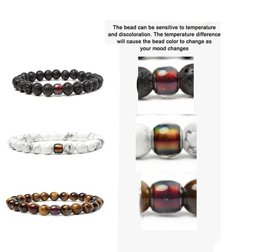 Mens Beaded Bracelets Lava Rock Volcanic Stone Beads for Women Stretch Bracelet Dazzling Shimmer Color Changing Beads Based on Emotions Thermochromic Bead Bracelets 8mm (Matte Black Agate)