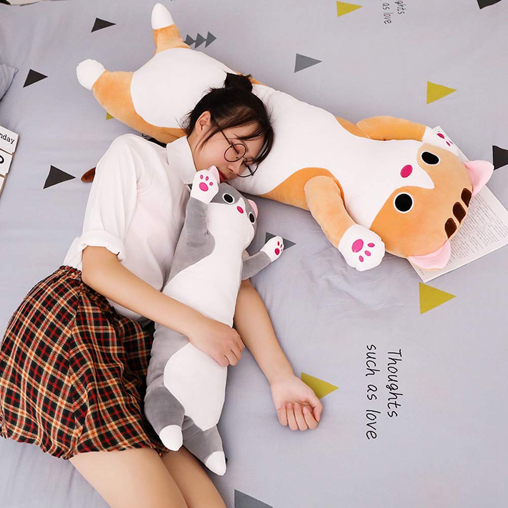 Jensquaify Long Cat Plush Pillow, Cat Stuffed Animals Body Pillow Cute Kitten Plush Hugging Pillow Toy Gifts for Kids (Gray, 19.68 inch)