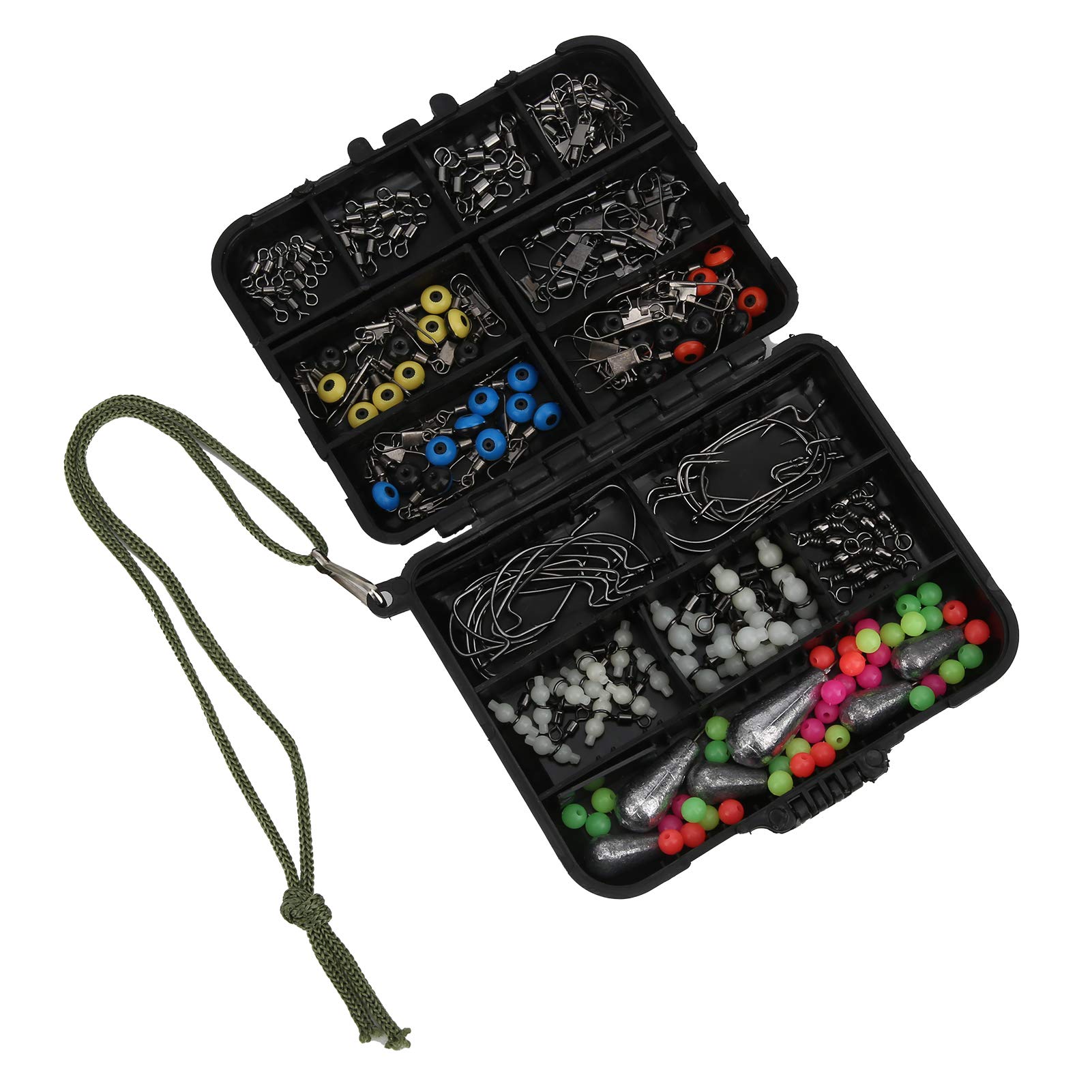 KOSDFOGE Multifunctional Fishing Accessories Kit, Portable Plastic Fishing Bait Set with Tackle Box Including Hooks, Swivel Joint, Snap, and Other Tools