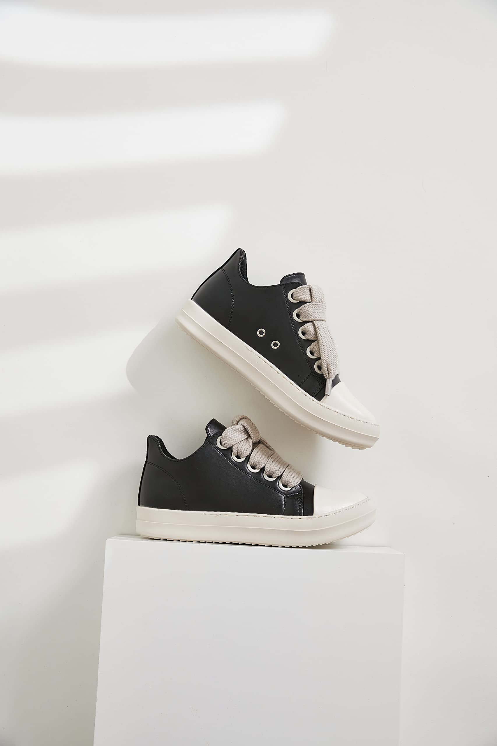 IMPREMEY Women's Low top Sneakers Fashion Thick Strap Leather Walking Shoes.