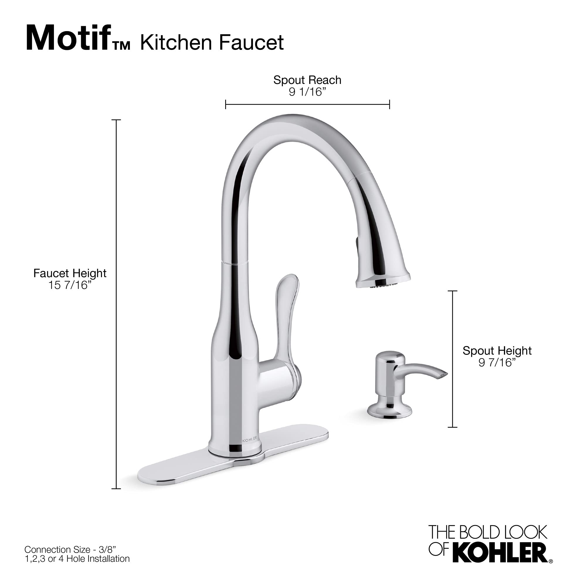 KOHLER REC23863-SD-2MB Motif Kitchen Faucet with Pull Down Sprayer and Soap Dispenser, Kitchen Sink Faucet in Vibrant Brushed Moderne Brass