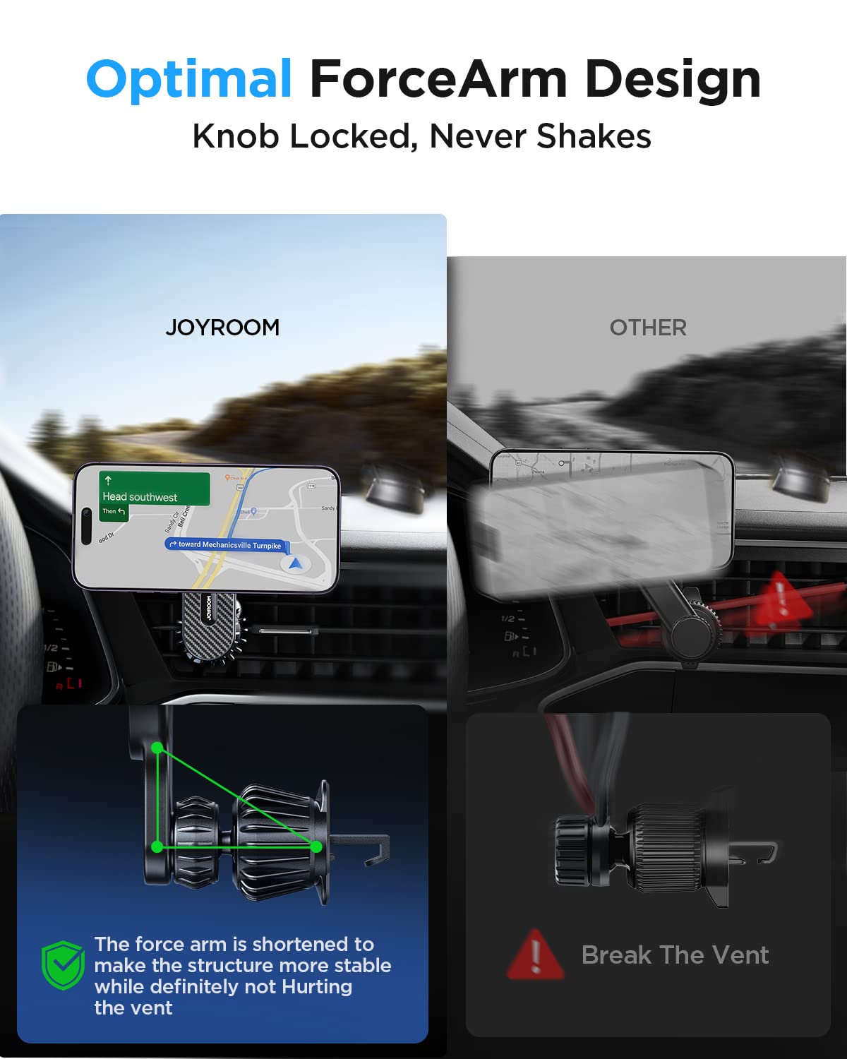 JOYROOM Fits for MagSafe Car Mount, [20 Strong Magnets] Magnetic Car Phone Holder Mount, [Easily Install&Never Blocking Vent] Magnetic Phone Mount for Car for iPhone 15 Pro Plus 14 13 12 MagSafe Case