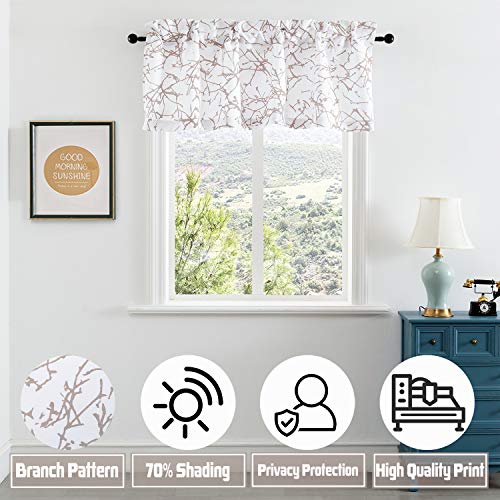 JUJOLY Grayish Valances Tree Branch Abstract Blackout Kitchen Valances for Windows Thermal Insulated Valances for Bedroom,Living Room 52"x18"+1.5" Header, Grayish Brown