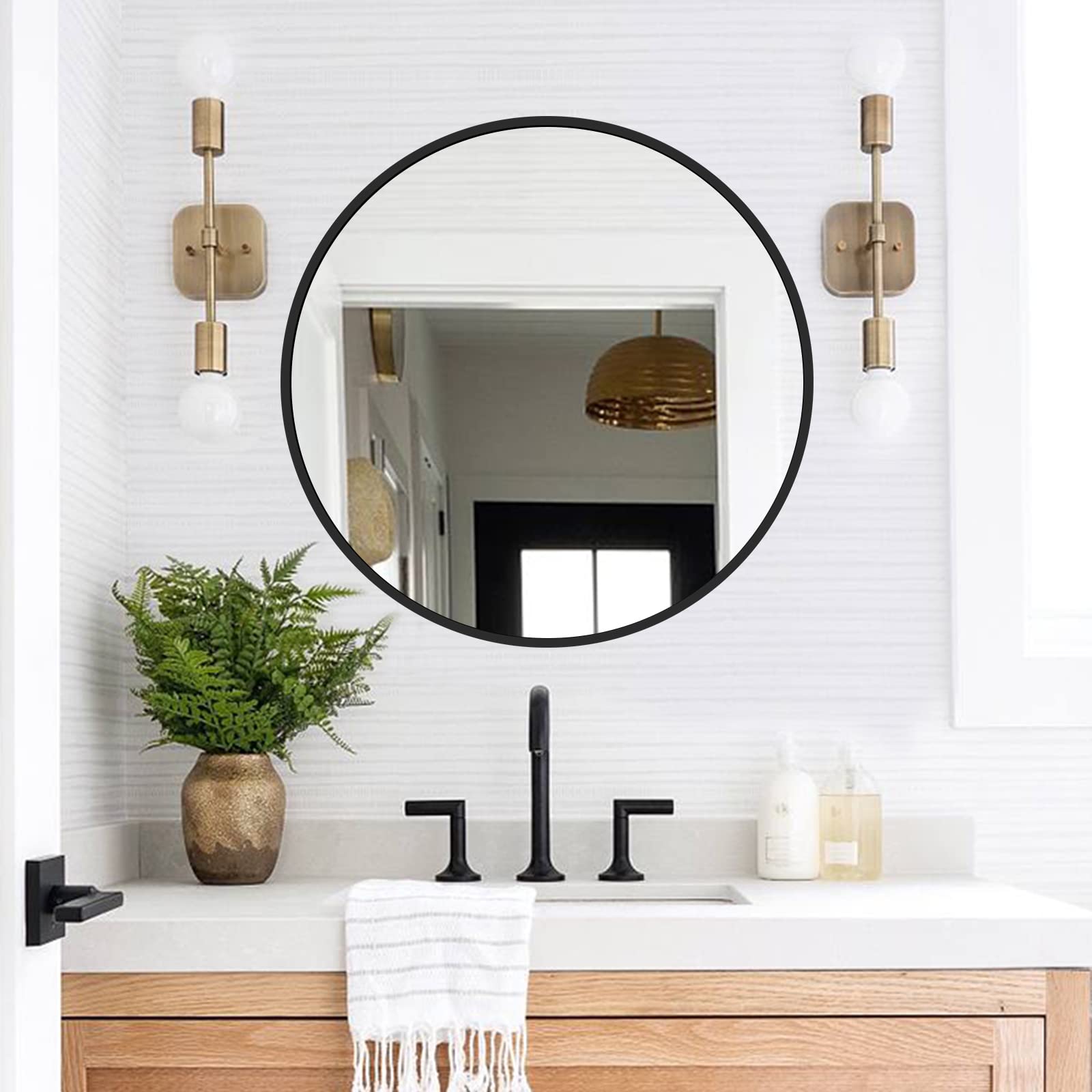 NUTTUTO Round Mirror 24 inch, Black Circle Mirror, Large Wall Mirror, Round Bathroom Mirror, Wall-Mounted Circle Mirror for Vanity, Living Room, Bedroom, Bathroom, Entryway, Hallway