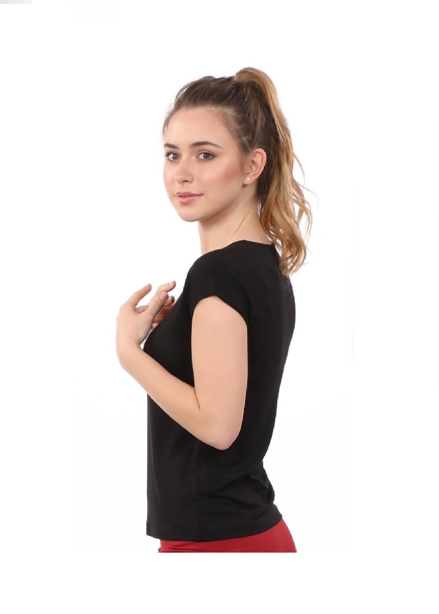 Kosher Casual Women's Modest Cap Sleeve Crew Neck Undershirt - Layering Tee Medium Dark Navy