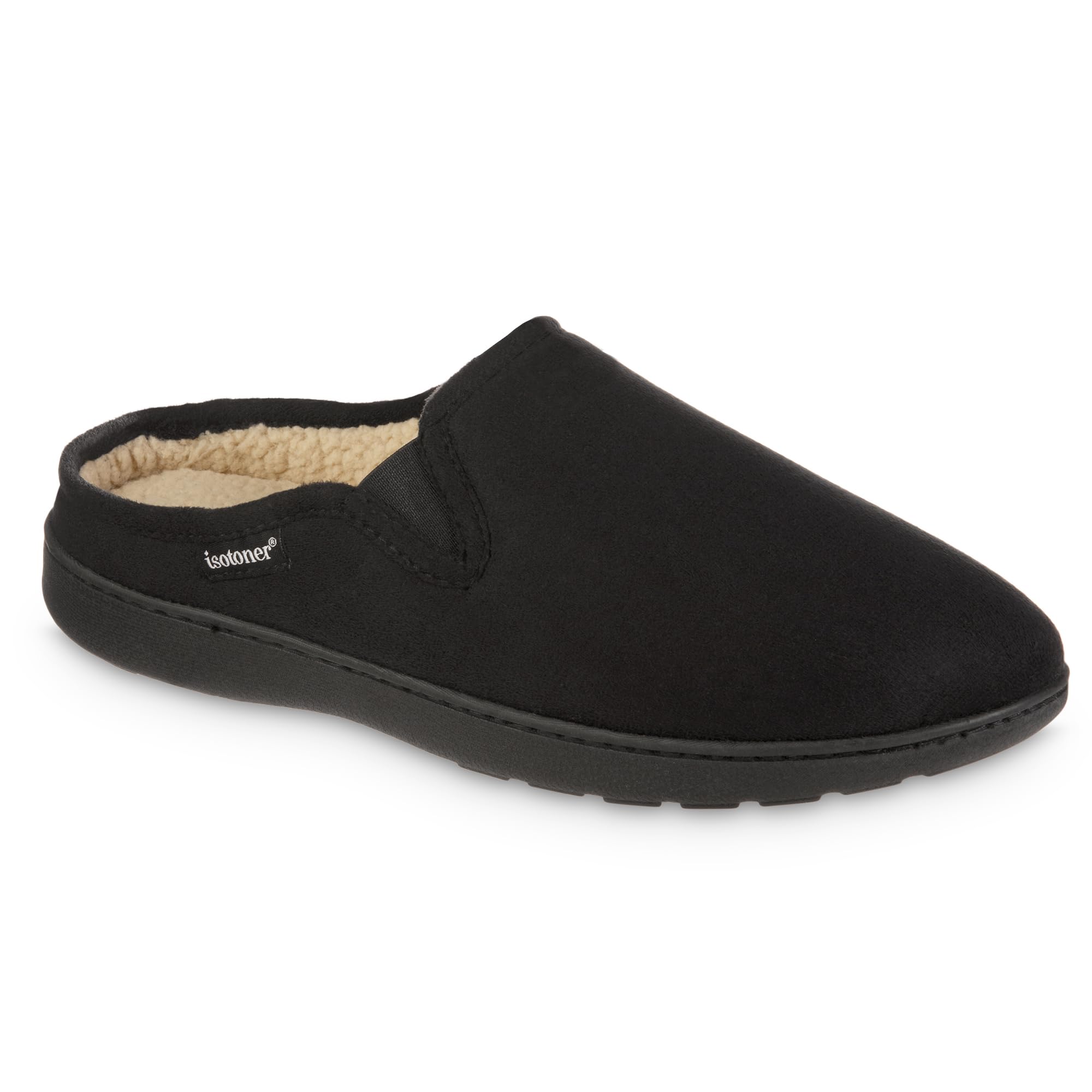 isotoner Men's, Advanced Gel Infused Memory Foam Microsuede Vincent Hoodback ECO Comfort Recycled Slippers Clog, Black, 8-9