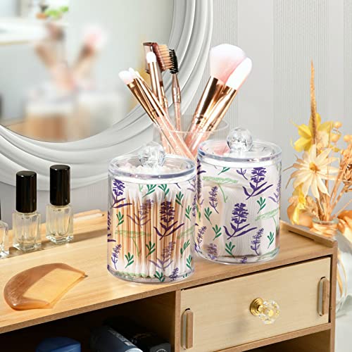 Nander 2Pack Qtip Holder Dispenser -Lavender Clear Plastic Apothecary Jars Set - Restroom Bathroom Makeup Organizers Containers for Cotton Swab, Ball, Pads, Floss
