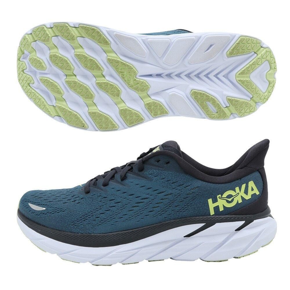 HOKA ONE ONE Clifton 8 Wide Mens Shoes Size 9.5, Color: Goblin Blue/Mountain Spring