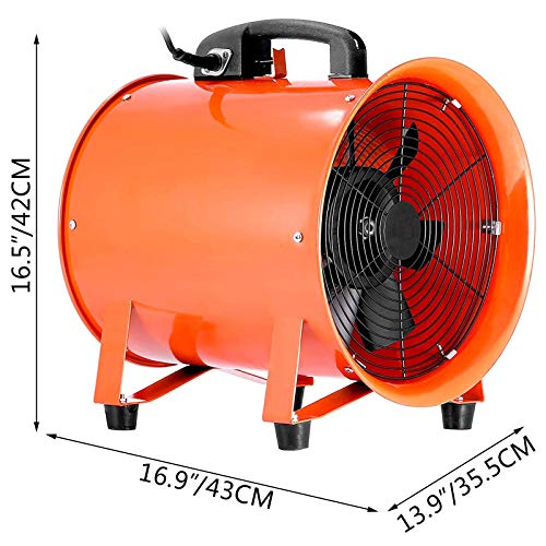 OrangeA Utility Blower Fan 12 Inch 0.7HP 2295 CFM 3300 RPM Portable Ventilator High Velocity Multifunctional Ventilator Fume Extractor (12 Inch)
