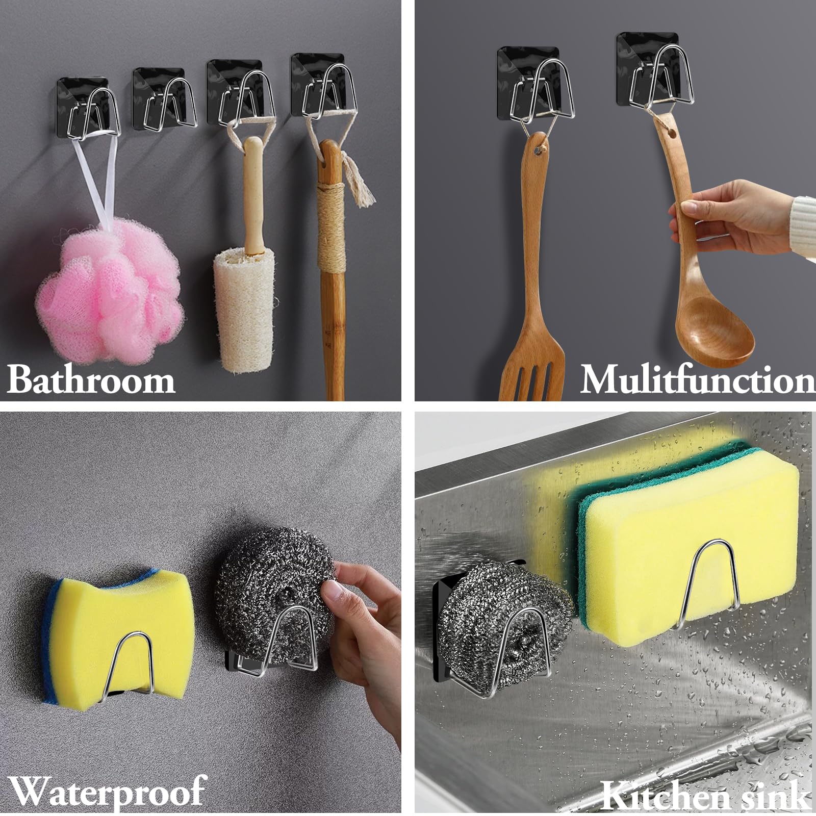 JIAFAYING 4 Pcs Sink Sponge Holder for Kitchen，Strong Adhesive Small Sponge Holder，Waterproof and Anti-Corrosion，Suitable for dishwashing sponges, Wire Balls and Other Kitchen Utensils Placed