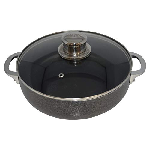 IMUSA USA 6.9Qt Nonstick Charcoal Hammered Caldero (Dutch Oven) with Glass Lid and Steam Vent