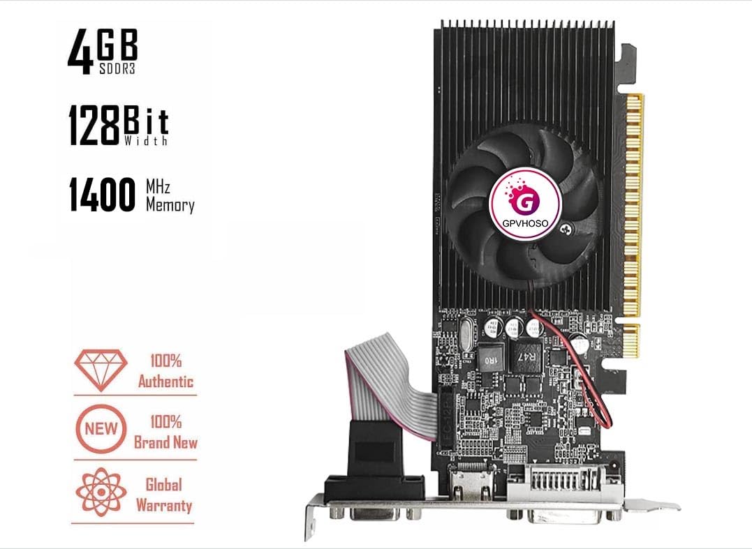 GPVHOSO GeForce GT 730 4GB DDR3 Graphics Card, 128Bit DirectX 11 PCIe x16 Low Profile Computer GPU for Working, VGA/DVI-D/HDMI Output Desktop Gaming Video Card Support 2K with Bracket