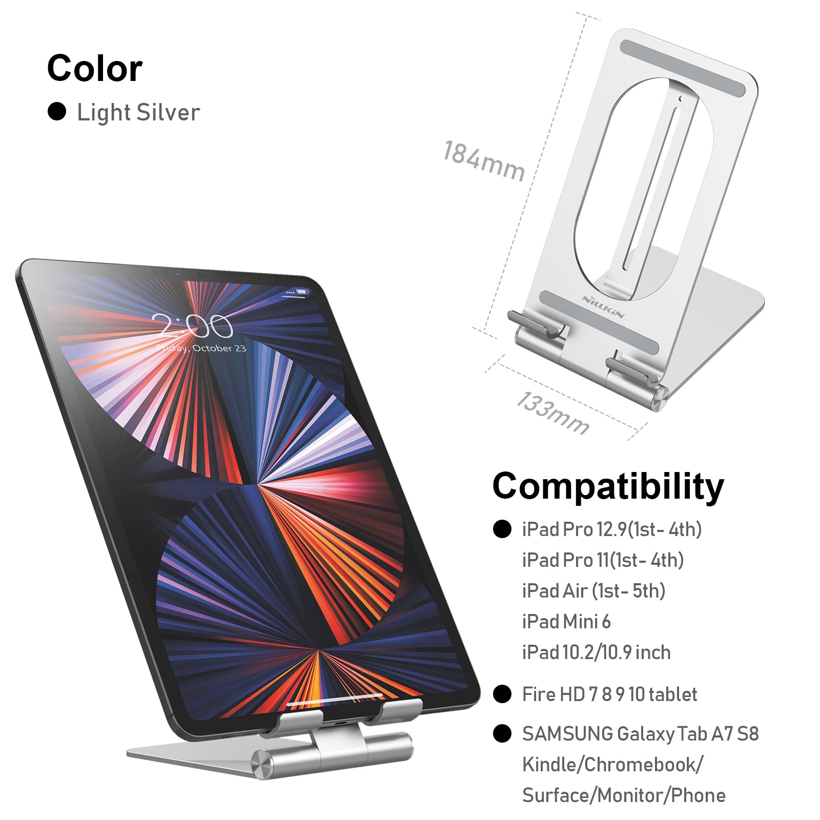 Nillkin Wireless ipad Charger Tablet Stand, 2-in-1 15W Fast Wireless Charger & Tablet Desktop Holder Stand Adjustable for iPad 9th Generation, iPad Pro 2022, iPad Air 5,10.2,10.5,12.9, Mini 6, Phone