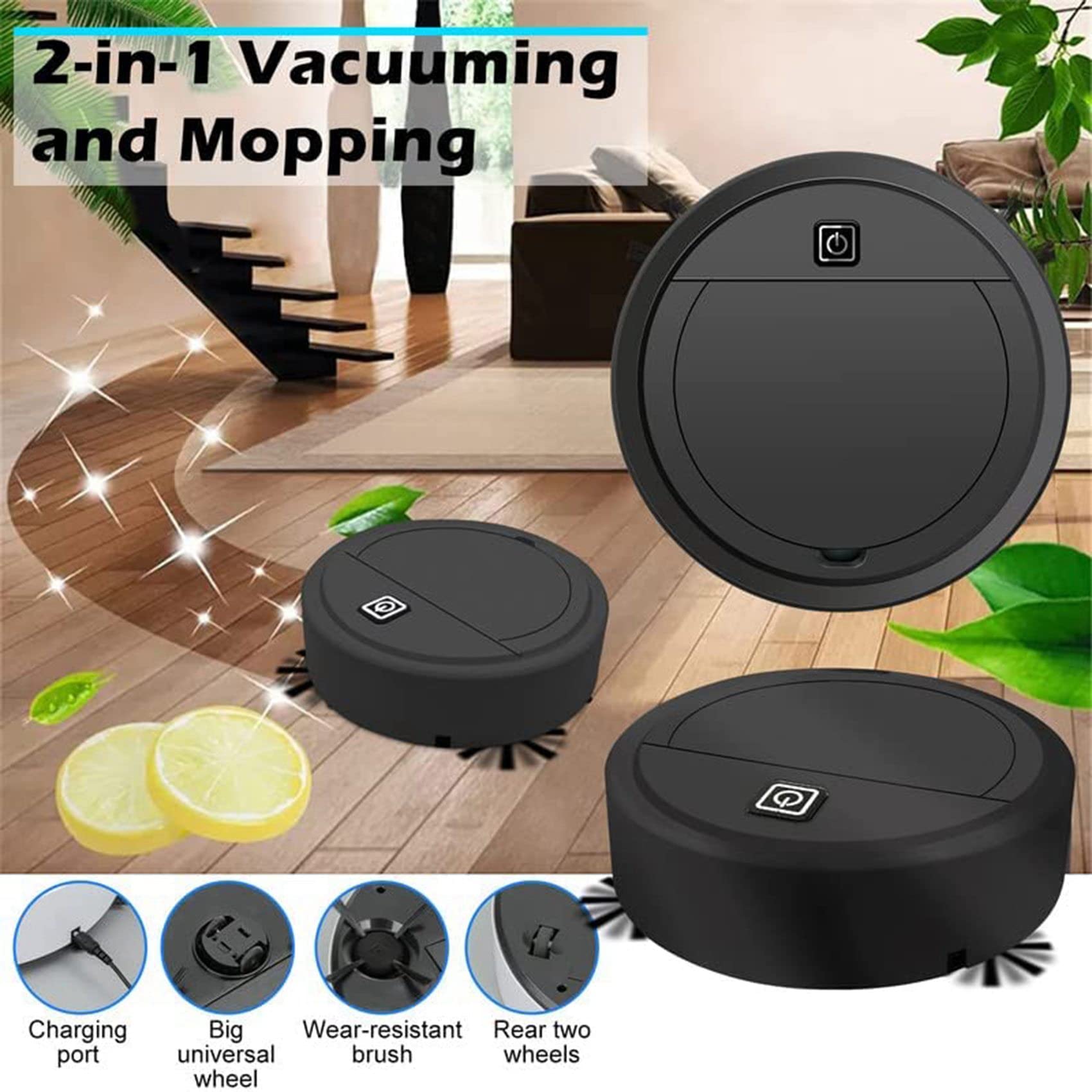 PRIZOM Robot Vacuum Cleaner - Upgraded 2-in-1 Robotic Vacuum and Mop Combo, Super-Thin Quiet, 1500Pa Strong Suction Black
