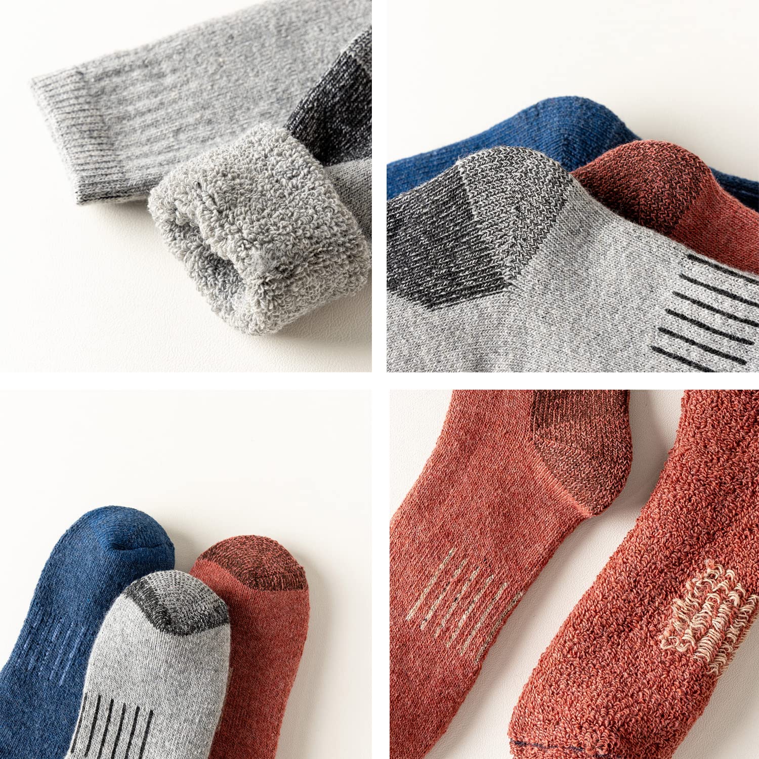 Marchare Merino Wool Socks Thermal Hiking Crew Socks With Cusioned Winter Warm Socks For Men Black/Light Grey/Dark Grey 3 Pack 6-10