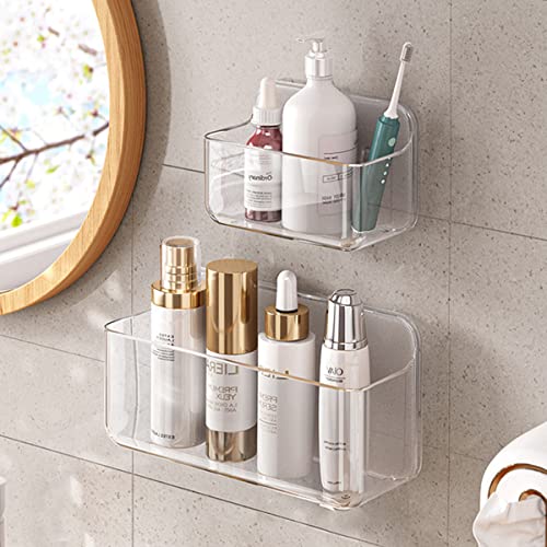 SANTREST 2 Pack Shower Caddy Drill-Free Sticky Shower Shelf Storage Basket for Shampoo & Toiletries, Kitchen Bathroom Bedroom Organizer