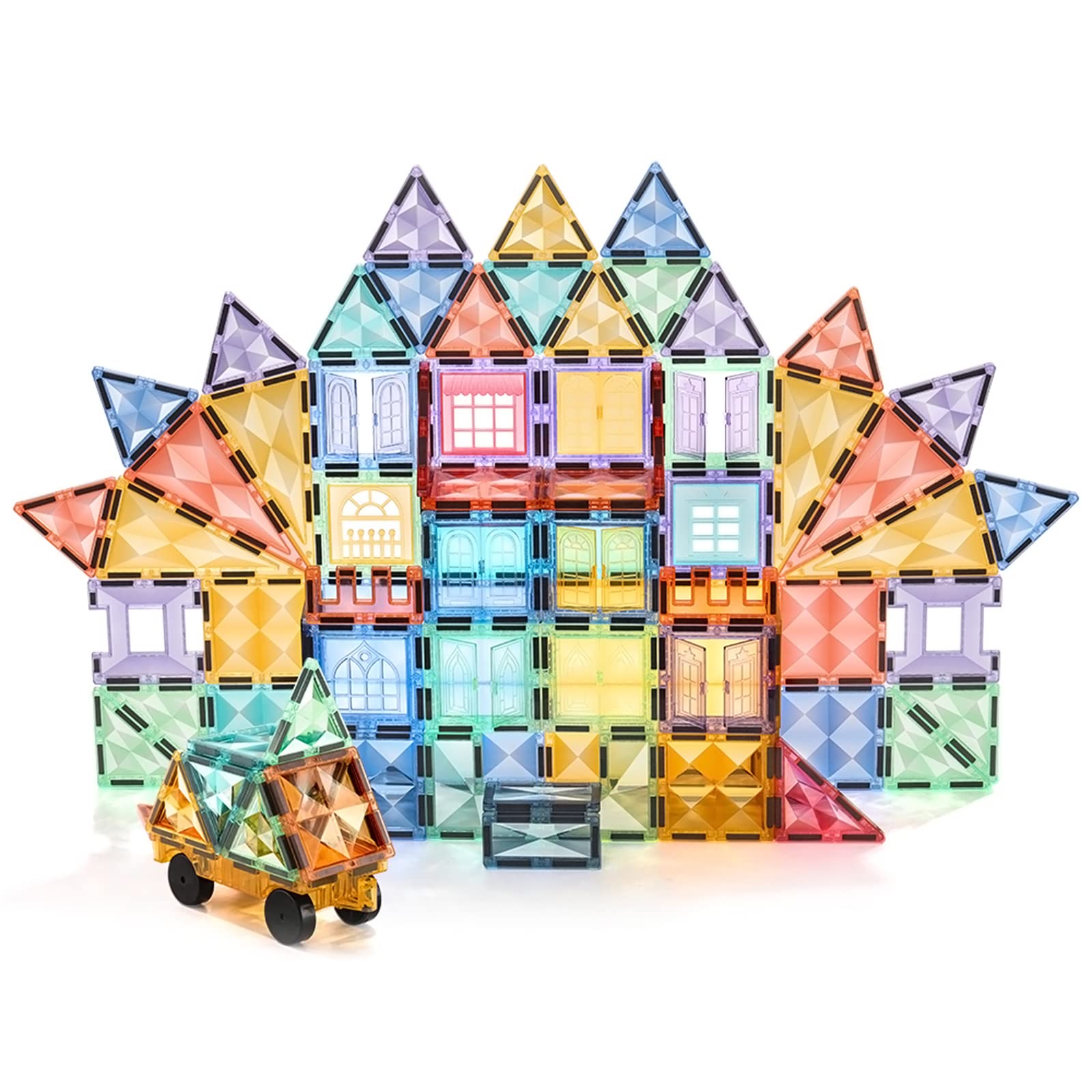 LCSH Magnetic Tiles 3D Magnet Building Blocks Construction Builder Set STEM Early Learning Educational Toys for Kids Ages 3+ Girls Boys Children (100 Pieces)
