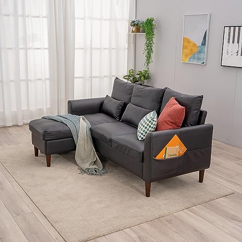 Panana Convertible Sectional Sofa Couch, 2 and 3 Seat L Shaped Sofa with Armrest Small Couch Ottoman for Living Room, Apartment and Office (Track Arms, 3 Seats with Ottoman)