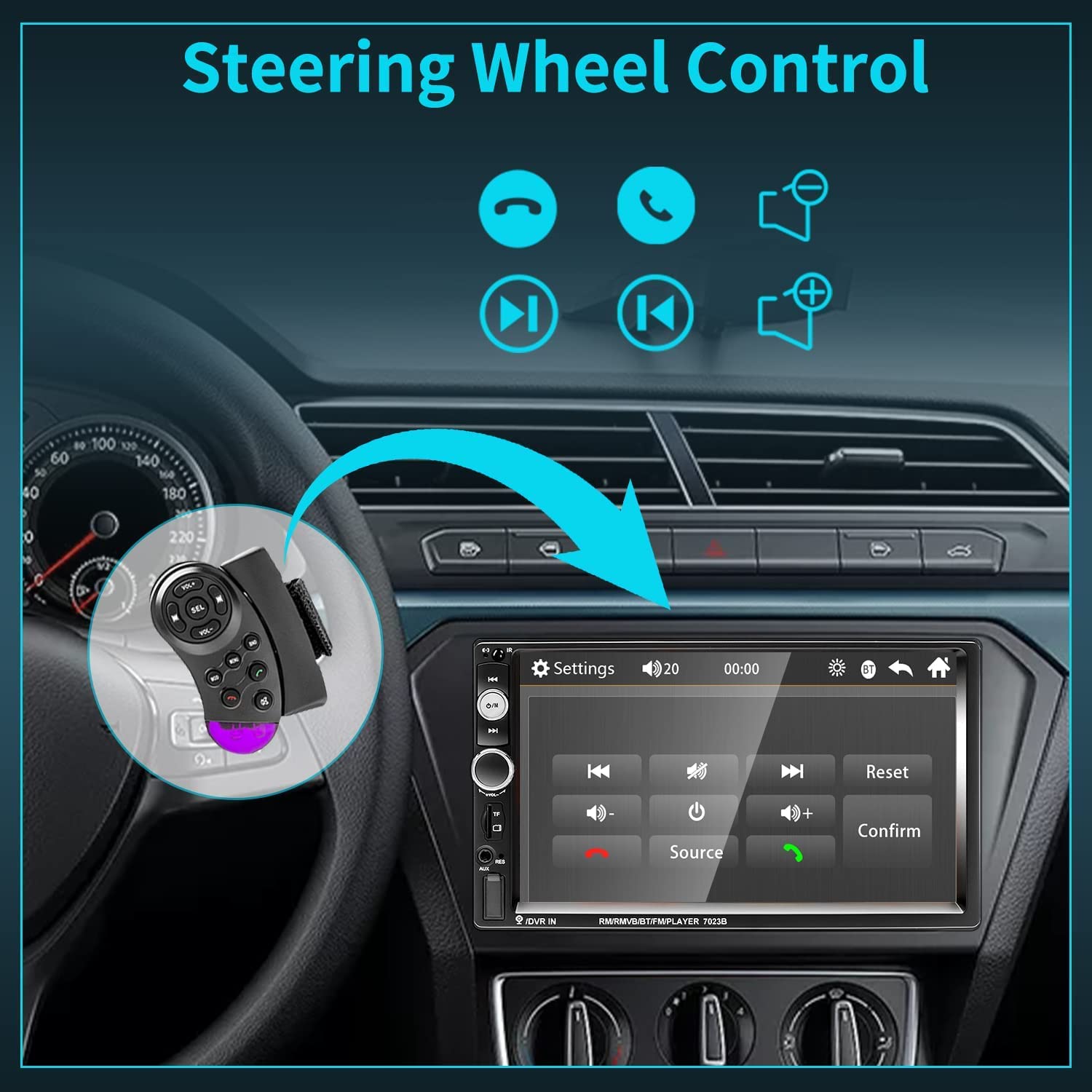 Hikity 7 Inch Double Din Car Stereo Touch Screen Car Radio with Bluetooth Backup Camera, FM Car Audio Receivers, Support Mirror Link for Android iOS Phone USB AUX-in TF Card