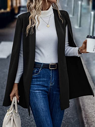 WDIRARA Women's Cape Blazer Cloak Split Sleeve Open Front Jacket Work Business Casual Blazer Solid Cape Coats Black M